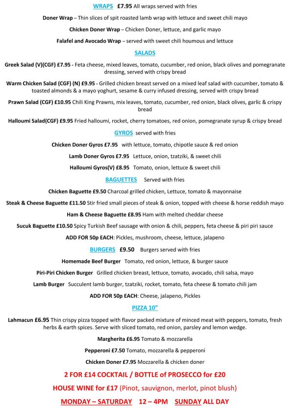 Lunch Menu – A la Turka