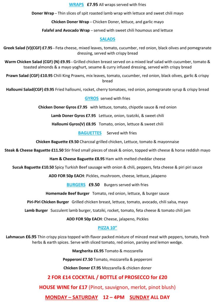 Lunch Menu – A la Turka