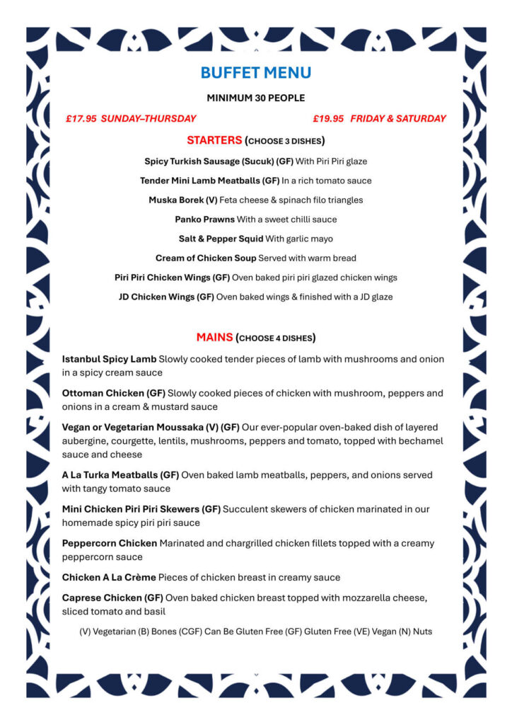 Buffet Menu – A la Turka