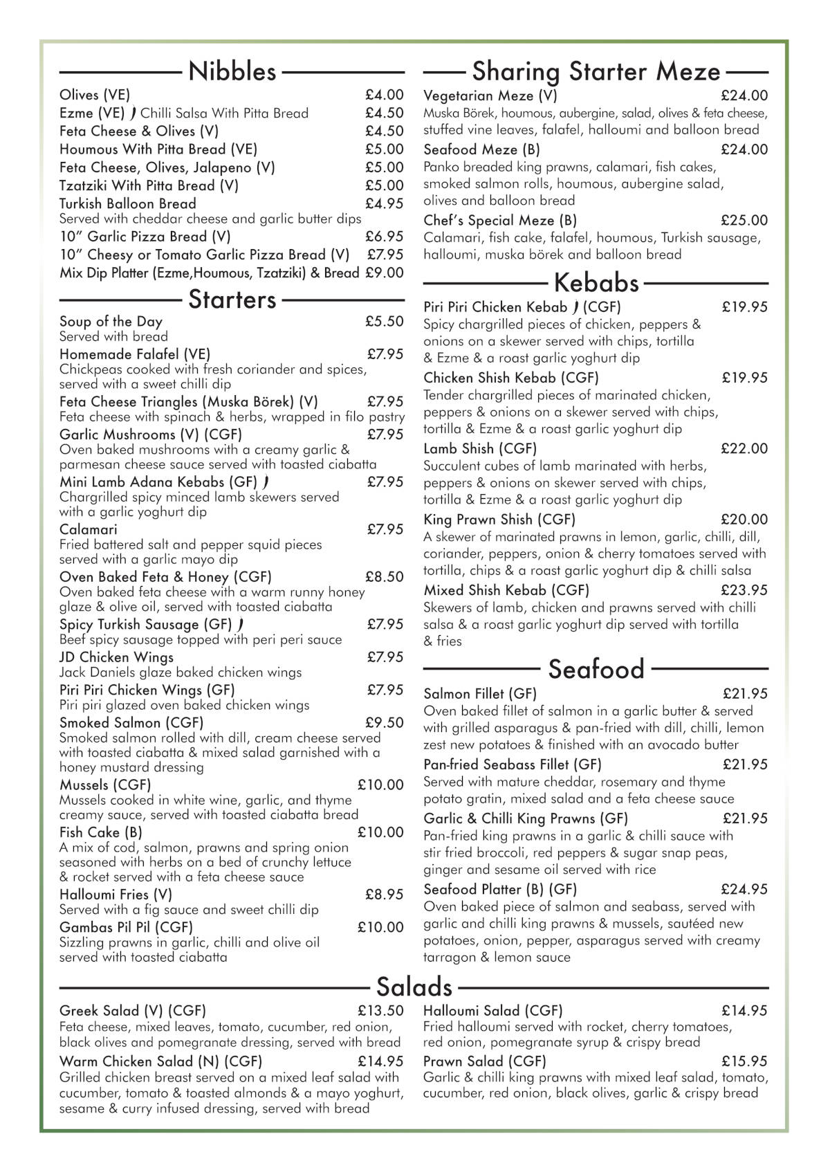 A la Carte Menu – A la Turka