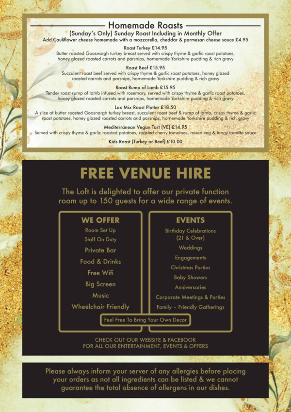 A la Carte Menu – A la Turka