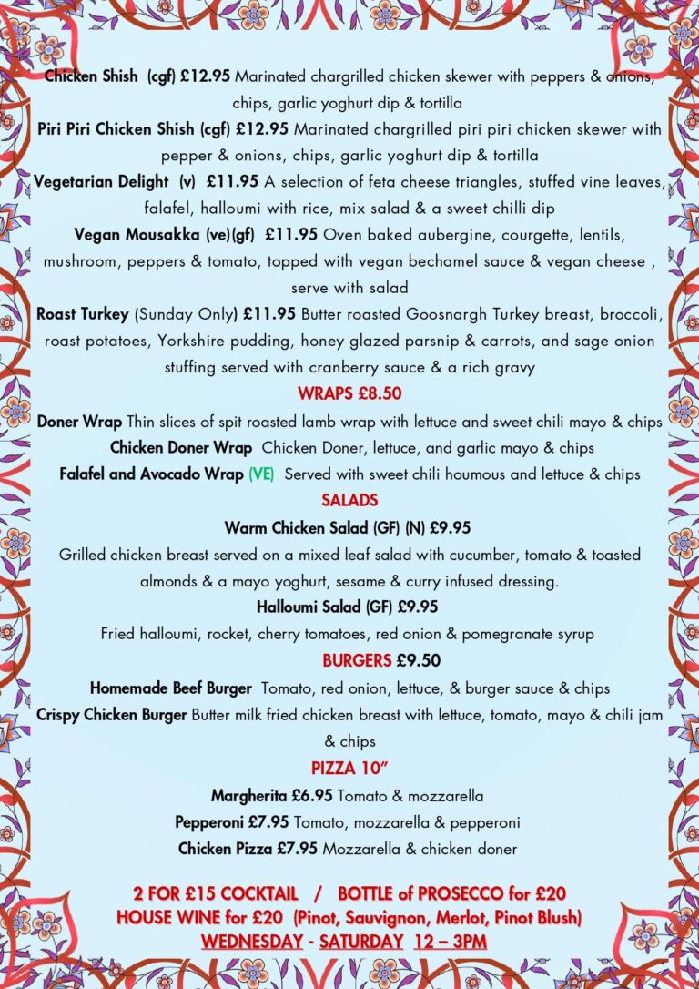 Lunch Menu – A la Turka