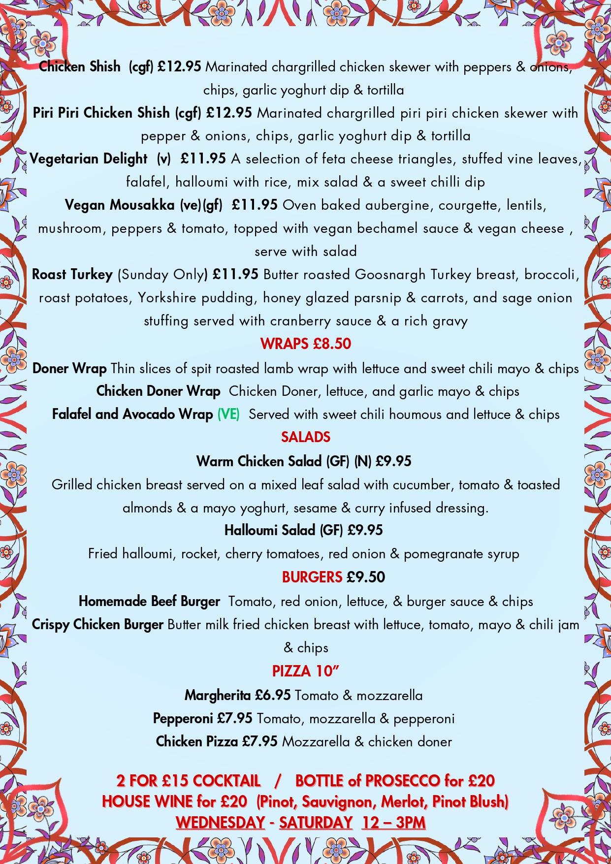 Lunch Menu – A la Turka